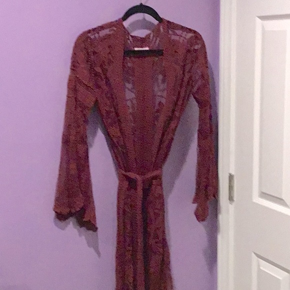 coco jaimeson | Other | Coco Jaimeson Burgundy Lace Full Length Duster ...